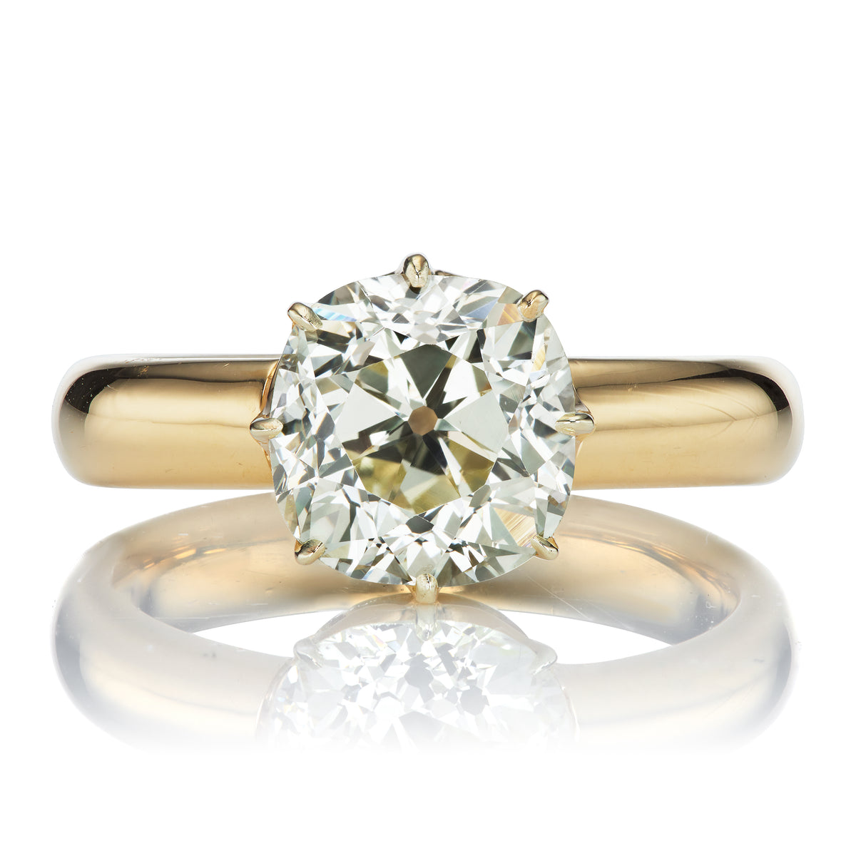 Vintage Old Mine Cut Diamond Engagement Ring with Thick 18kt Gold Band ...