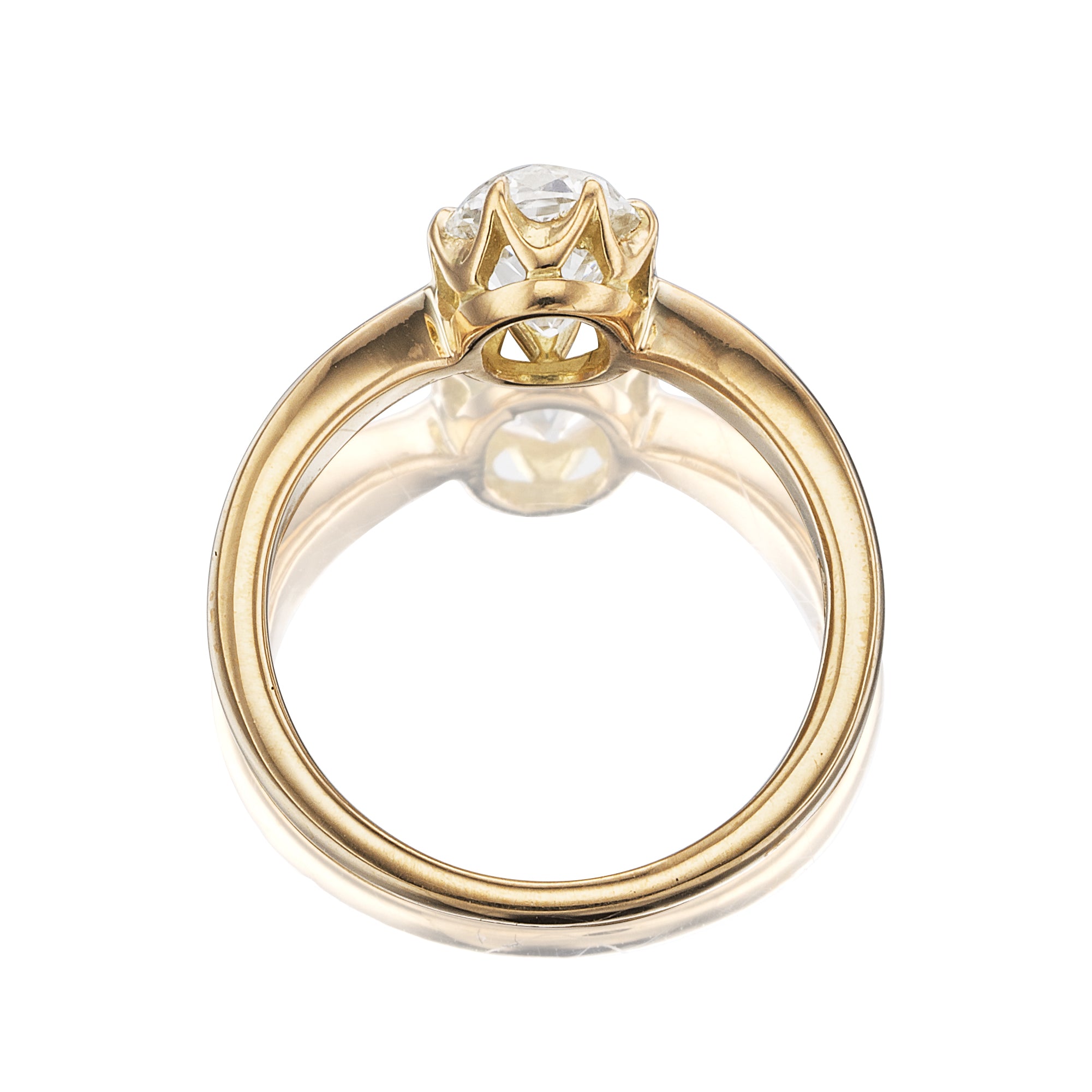 1.2 Carat Old Mine Cut Diamond Solitaire Engagement Ring in Yellow Gold ...