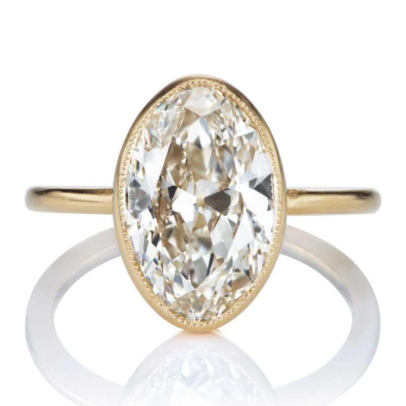 3.56ct Antique Moval Cut Diamond in 18kt Gold Bezel Setting – Andria ...